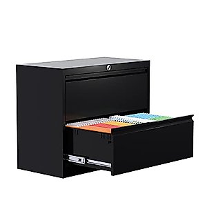 Reemoon Metal Lateral File Cabinet with Lock, 2 Drawer File Cabinet for Legal and Letter Size, Steel Filing Storage Cabinet for Home and Office, Assembly Required, Black