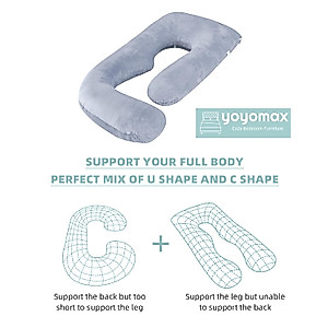 yoyomax U-Shaped Pregnancy Pillows, Memory Foam Pregnancy Pillow Full Body Maternity Pillow with Removable Cover,57 Inch , Pregnancy Pillows for Sleeping-Lakeblue