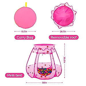 Wilhunter Baby Ball Pit for Toddler with 50 Balls, Kids Pop Up Play Tent for Girls, Princess Toys for Children Indoor & Outdoor Playhouse with Carry Bag