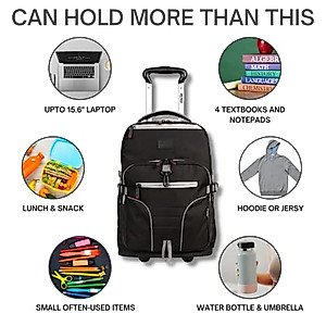 J World New York Lunar Rolling Backpack, Laptop Bag with Wheels, Black, 19.5"