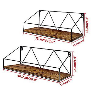 PETAFLOP Wall Mount Shelf Rustic Wood Floating Shelves Storage for Kitchen Living Room Bathroom, Set of 2