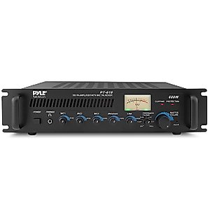 PyleHome 5-Channel Home Audio Power Amplifier - Mixer w/ 70V Output - 600 Watt Rack Mount, Headphone, Mic Talkover for PA System Great for Commercial Entertainment Use -Pyle PT610