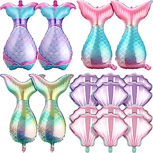 18 Pieces Mermaid Tail Balloons and Shell Balloons Aluminum Foil Balloons Aluminum Foil Balloons Mermaid Theme Party Supplies for Wedding Birthday Decorations, 5 Colors