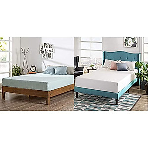 Zinus Alexis Deluxe Wood Platform Bed Frame, Rustic Pine, Queen & 12 Inch Green Tea Memory Foam Mattress/CertiPUR-US Certified/Bed-in-a-Box/Pressure Relieving, Queen
