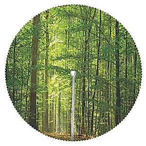 Lirduipu Woodland Pattern Round Outdoor Tablecloth, Outdoor Tablecloth Waterproof Round Tablecloth with Umbrella Hole and Zipper, for Patio Garden Tabletop Decor(60" Round,Green)