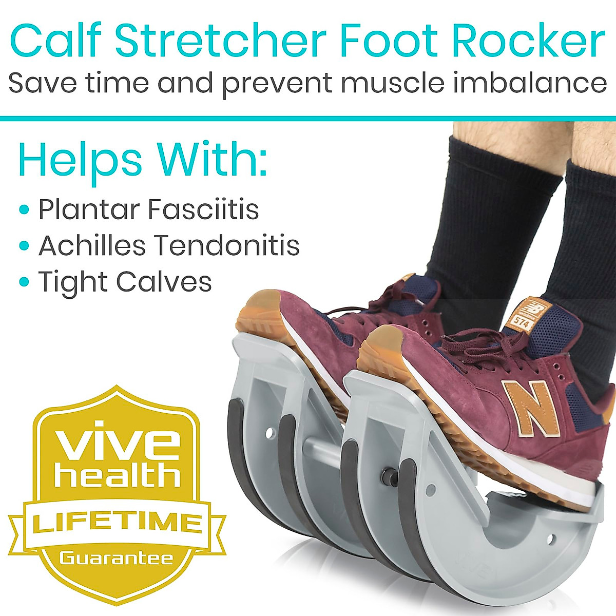 Vive Foot Rocker - Dual Calf Stretcher for Achilles Tendinitis, Heel, Feet, Shin Splint, Plantar Fasciitis Pain Relief- Stretches Strained Leg Muscle- Ankle Wedge Stretch Improves Flexibility (2 Feet)