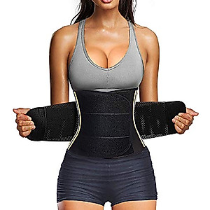 Nebility Women Waist Trainer Belt Tummy Control Waist Cincher Trimmer Sauna Sweat Workout Girdle Waist Slimmer Belly Band (S, Black-white)