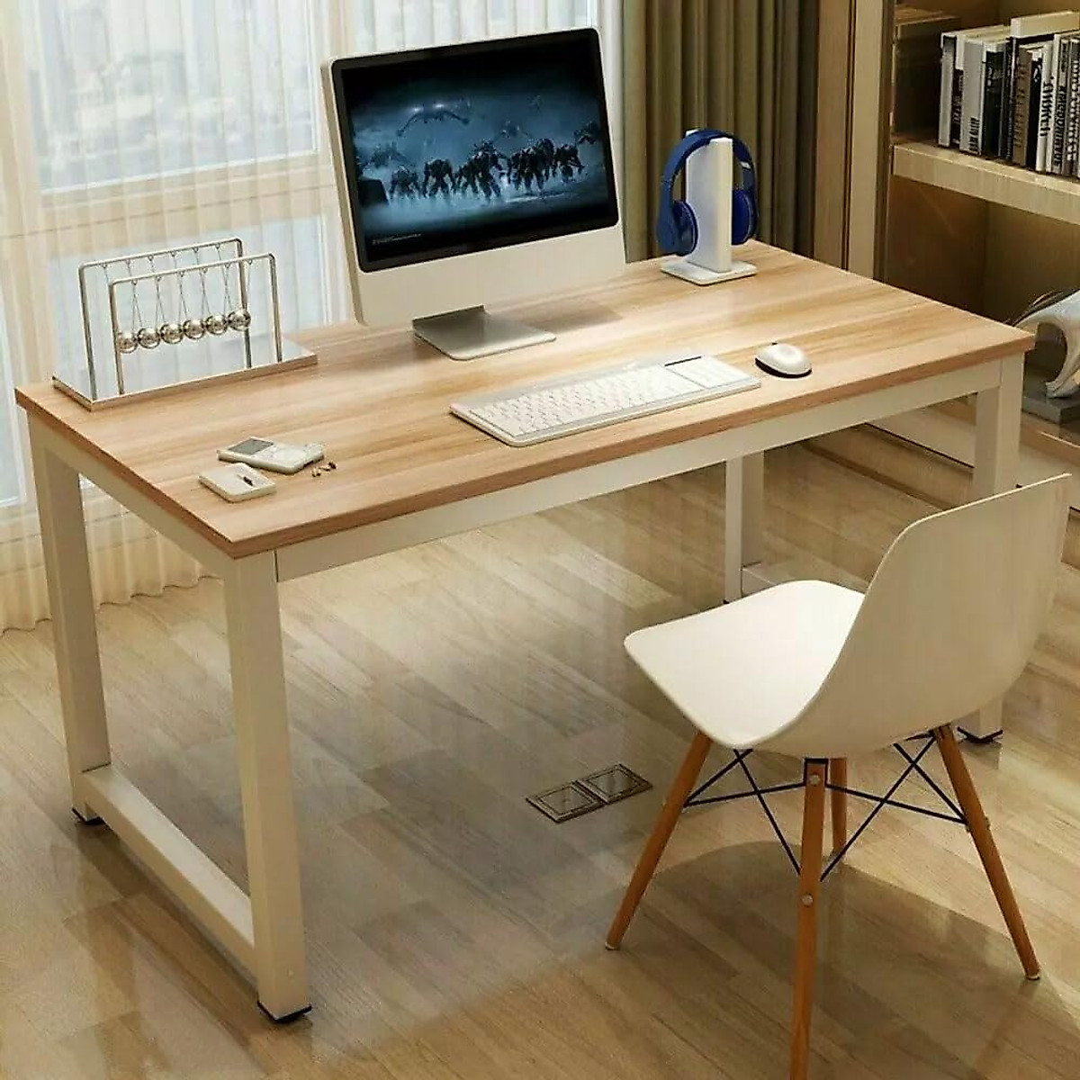 CROSSDESIGN Computer Desk Wood Office Table, Modern PC Laptop Notebook Study Writing Table for Home Office Workstation (47.2'' Oak Color)