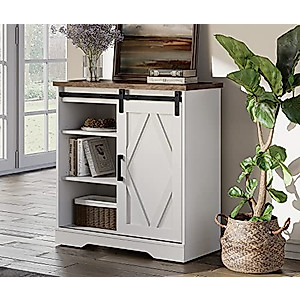 WAMPAT Rusitc Farmhouse Accent Buffet Sideboard Serving Console Cabinet Coffee Bar Entryway Table with Sliding Barn Door, Storage Shelves for Home Kitchen Bathroom, 35 inch, White