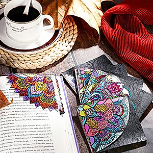Honoson 6 Pcs Diamond Painting Corner Bookmark 5D DIY Page Book Marks Triangle Book Lovers Gifts for Women Girls Art Craft Reading Lovers Presents (Mandala Flower)