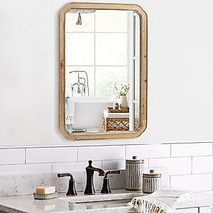 Wood Farmhouse Mirror, 24" x 36" Wall Mounted Ractangle Rustic Mirror for Foyer, Living Room, Bedroom, Bathroom
