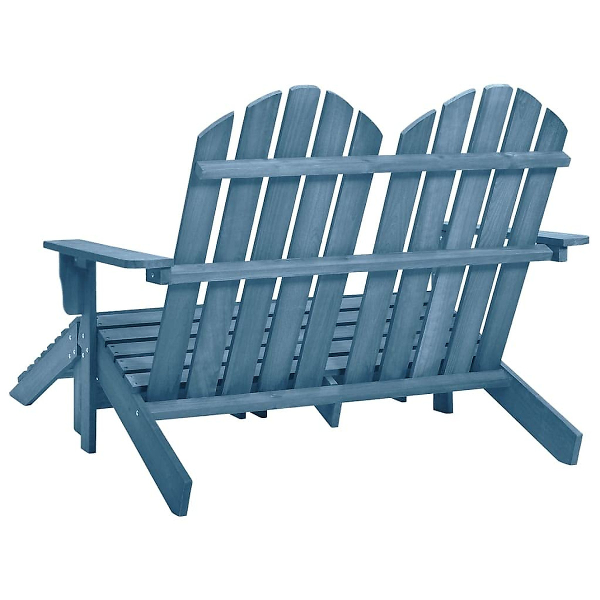 Tidyard 2-Seater Patio Adirondack Chair&Ottoman Fir Wood Blue Outdoor Fire Pit Chair Wooden Garden Armchair for Porch Pool Lawn Deck Backyard Balcony Outdoor