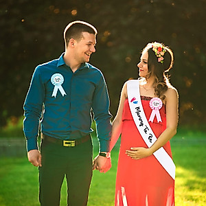 2024 Baby Shower Sash Gifts Mommy to Be Daddy to Be Badge Combo Kit Party Favors Decorations Photo Props New Parents Keepsake, Blue & Pink Spring