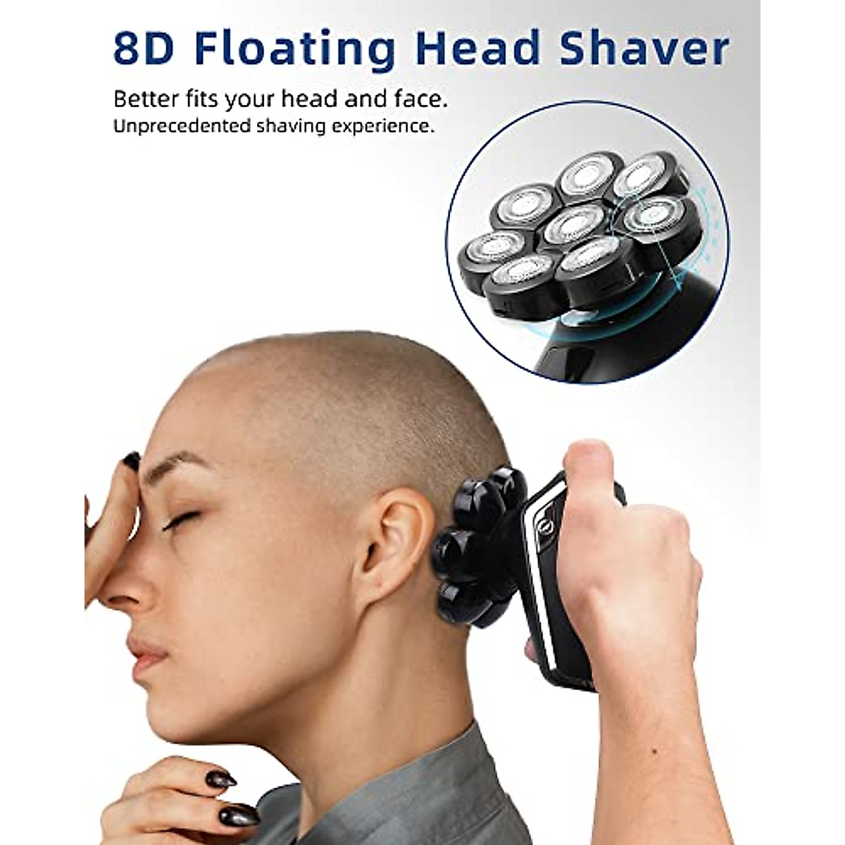 Head Shaver 8D - Electric Head Shavers for Bald Men with Wet and Dry Head - Cordless, Rechargeable, Ergonomic Design - Multifunctional Electric Razor