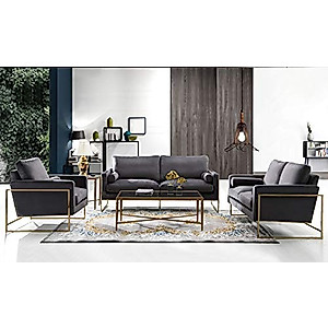 Meridian Furniture Mila Collection Modern | Contemporary Velvet Upholstered Sofa with Durable Stainless Steel Base in Rich Gold Finish, Grey, 80" L x 36.5" D x 35" H