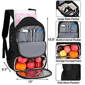 AQZPTV Insulated Cooler Lunch Backpack Leakproof Lightweight Soft Anti-theft USB Port Headphone Plug School Travel Work Bag for Men Women (Black)