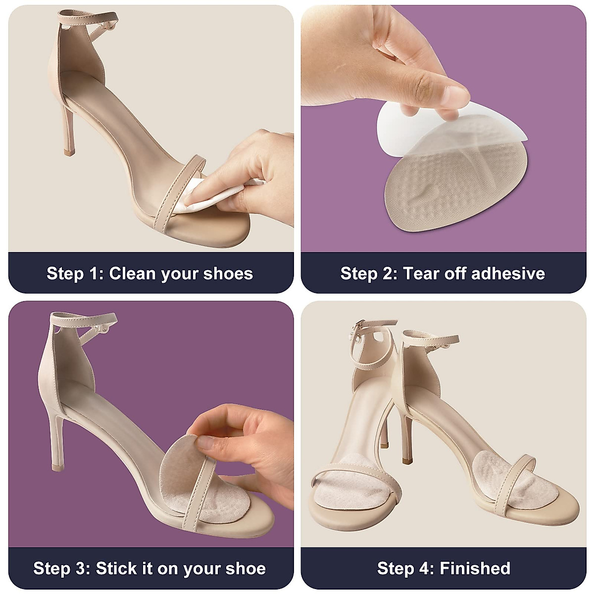 Riootlnm Metatarsal Pads, Ball of Foot Cushions, Heel Pads Inserts for Too Big Shoe, Reduce Foot Pain, No Slip Heel Grips Liners Shoe Pads for Loose Shoe, Blisters(Beige+Black)