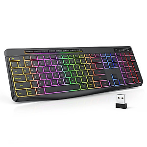 TECURS Wireless Keyboard Gaming- Light Up Keyboard Silent Ultra Slim Full Size, LED Computer Rechargeable Backlit 2.4G Keyboard with Multimedia Keys for Mac and Windows
