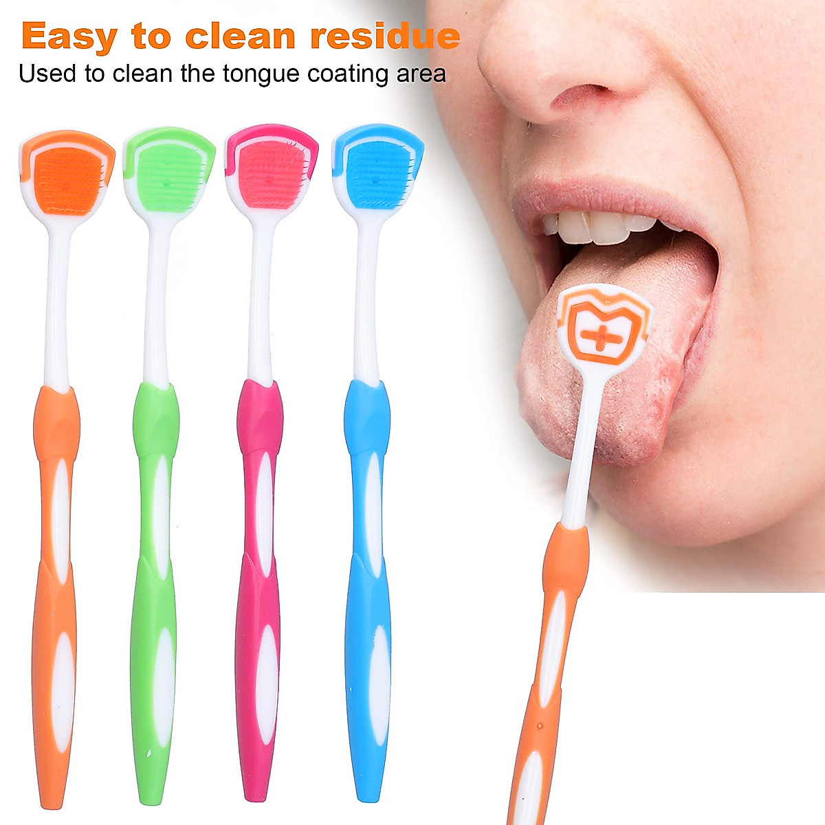 Tongue Cleaner for Adults Kids 4pcs Plastic Tongue Scraper Travel Portable Tongue Brush for Oral Care, Freshen Breath, Fight Bad Breath