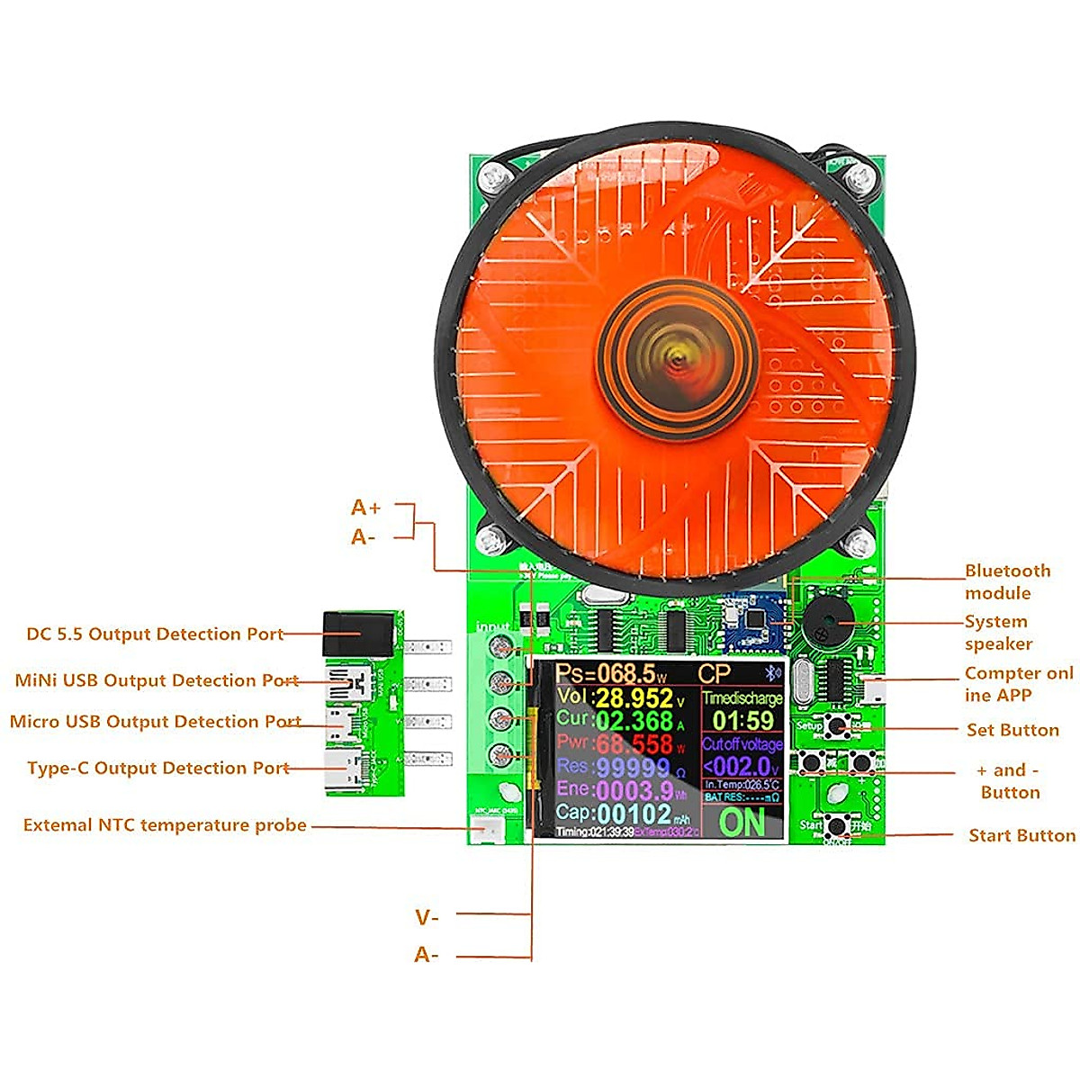 150W 4-Wire Electronic Load Tester 2.4 inch DC Tester APP Electronic Adjustment Constant Load Lithium Battery Capacity Monitor Discharge Charge Power Meter Supply Checker