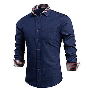 COOFANDY Men's Casual Slim Fit Button Down Closure Long Sleeve Dress Shirt, 02-dark Blue, Medium