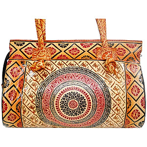 Mandala Design/Circles Design traditional Indian 100% Genuine Pure Shantiniketan Leather Shoulder Bag
