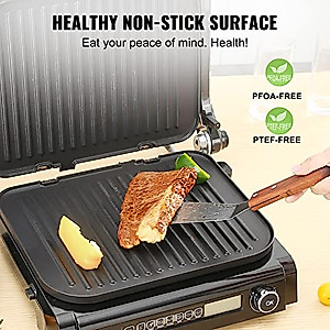 VEVOR 7 IN 1 Electric Contact Grill,1800W Indoor Panini Press Griddle,Stainless Steel Teppanyaki Grill with Nonstick&Removable Iron Plate, 0-446℉ Adjustable Temp Control,LCD Display,110V