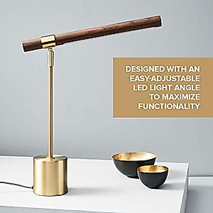 Modern Banker Slim Table Lamp - LED Desk Light - Wood Brass Lamp - Adjustable Modern Table Lamp - Mid Century Desk Lamp for Home Library, Bedside Table, Office Desk - Steampunk MCM Mid Modern Century