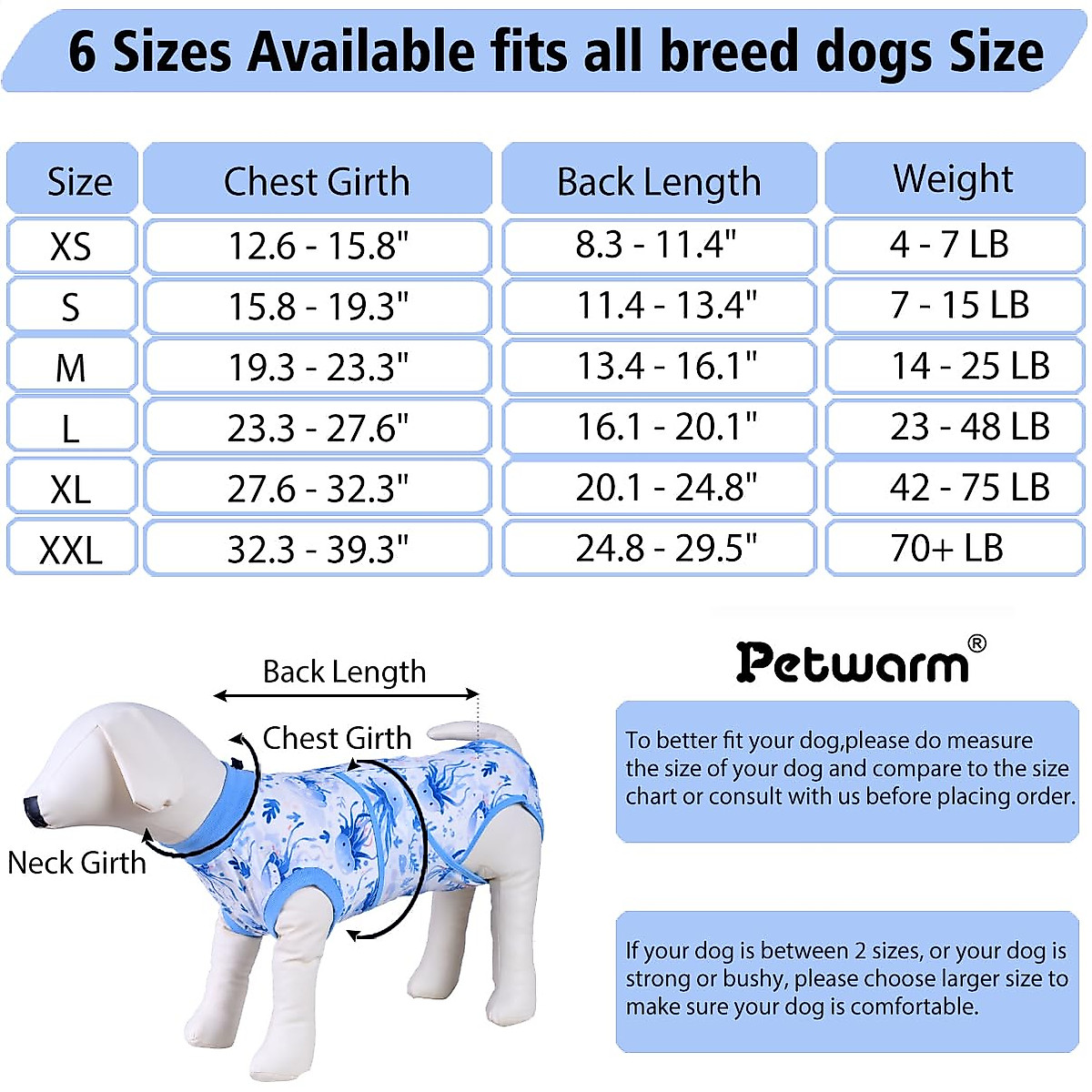 PetWarm Post Spay Dog Suit Female,Dog Surgery Suit,Cone of Shame Alternatives Bodysuit for Abdominal Wounds Skin Disease, Dog Bodysuit for Small Medium Large Dogs,Marine Animal Patterns,Blue,XS