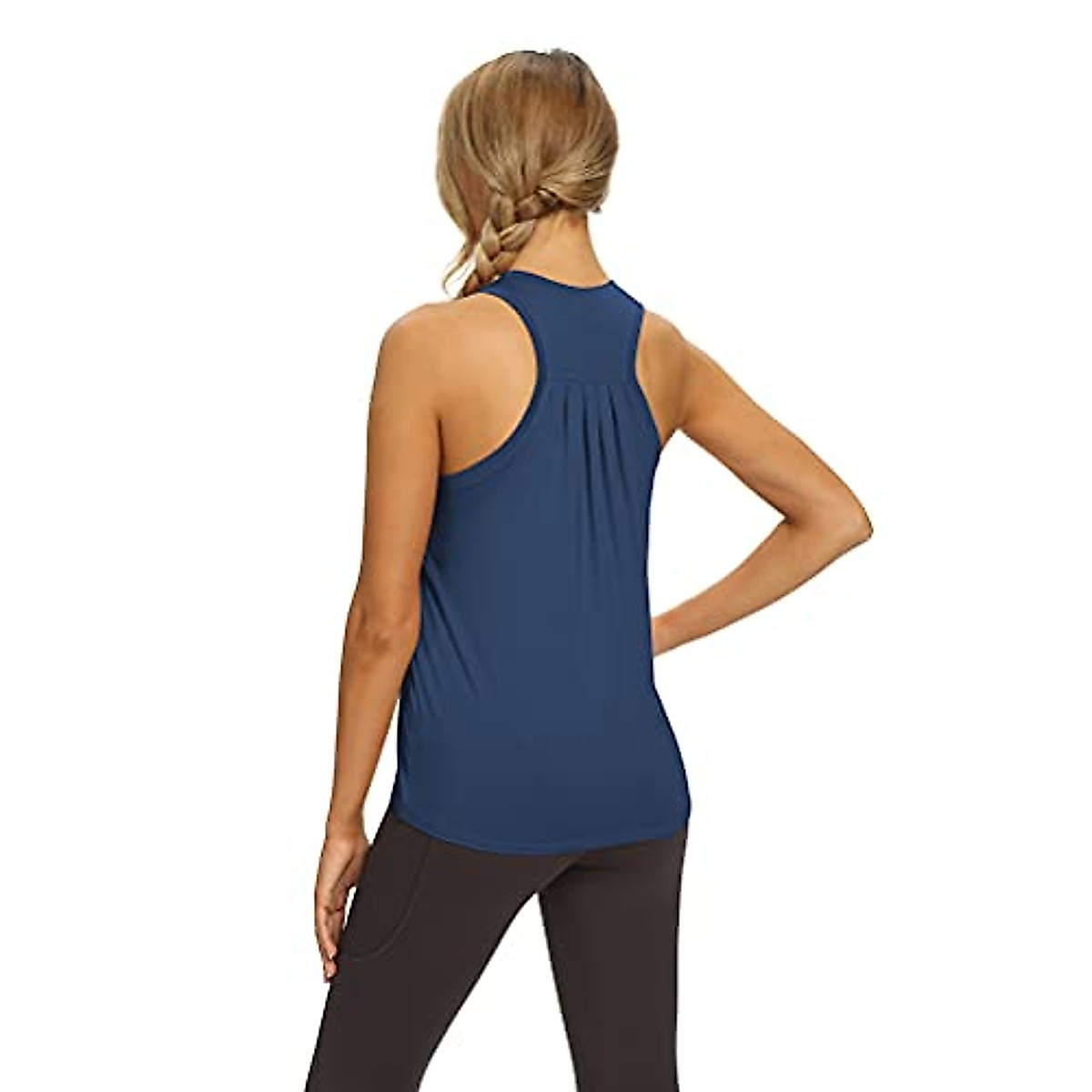 Mippo Workout Tank Tops for Women Loose Fit Yoga Shirts Athletic Top High Neck Racerback Tank Tops Cute Work Out Clothes Gym Tee Shirt Long Flowy Tank for Women Navy Blue S