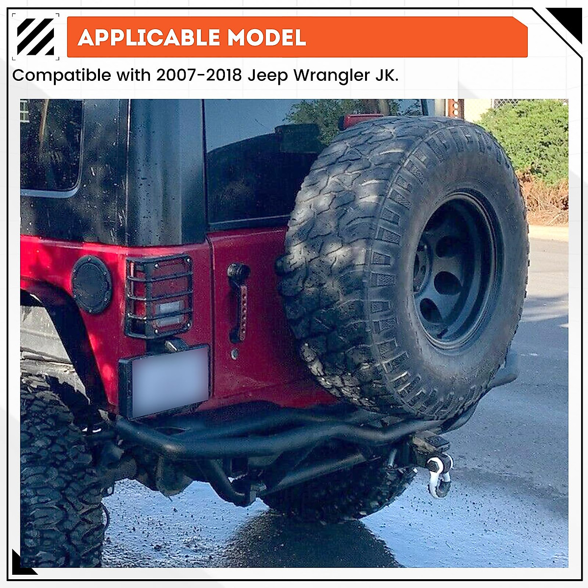 ECOTRIC Tubular Rear Bumper Compatible with 2007-2018 Jeep Wrangler JK W/ 2" Hitch Receiver Steel Rock Crawler Textured Black