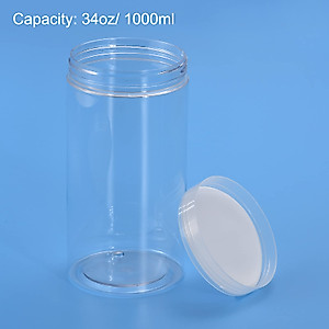 uxcell Round Plastic Jars with Transparent Screw Top Lid, 34oz/ 1000ml Wide-mouth Clear Empty Containers for Storage, Organizing, 2Pcs
