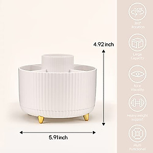 LEICURACE 360 Rotating Makeup Organizer Desktop Lazy Susan Cosmetic Desk Storage Container Makeup Brush Holder for Eyeshadow Brush Lipstick Holder Pen Holder(White)