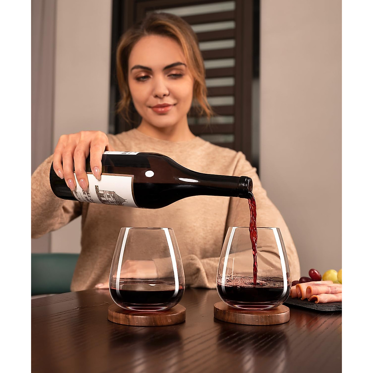 Stemless Wine Glasses Set of 4-17oz，Red White Wine Glasses Hand Blown Crystal - Unique gifts for him/her for wedding, birthday, Christmas, Mother's Day, father's day, anniversary - clear