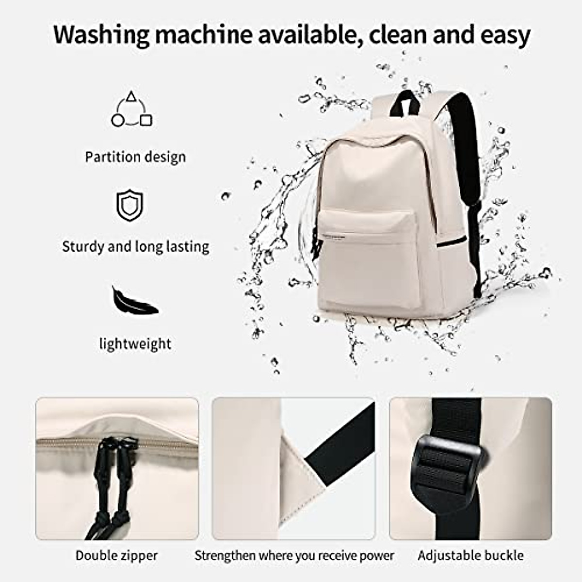 coowoz College Bag Lightweight Casual Daypack College Laptop Backpack for Men Women Water Resistant Travel Rucksack for Sports backpack for Women(White)
