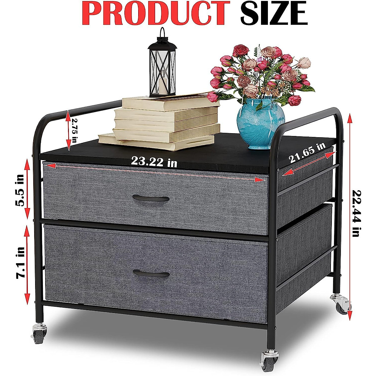 Alavoco Mini Fridge Stand, 120LBS Mini Fridge Table, 2 Drawer Fridge Cart, Mini Fridge Stand with Storage, Metal Frame Iron Top, 4 Swivel Wheels for Home Kitchen, Black