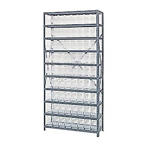 Quantum Storage Systems 1275-201YL Store More Steel Shelving Unit with 6" Shelf Bins, 12" D x 36" W x 75" H, Yellow