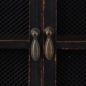 Deco 79 Wood Distressed 1 Shelf and 2 Doors Wall Shelf with Arched Shutter Doors, 22" x 8" x 28", Black