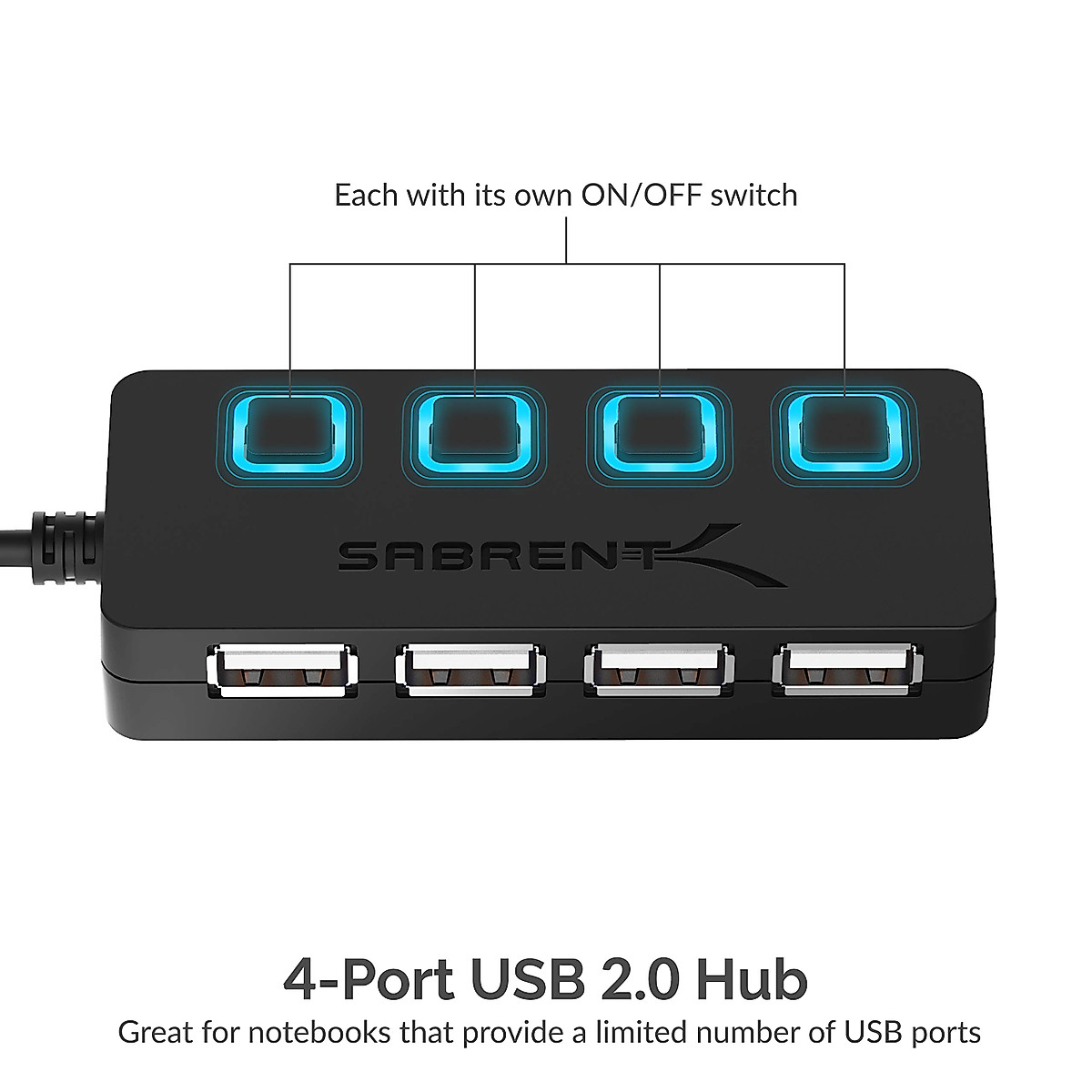 SABRENT 4 Port Portable USB 2.0 Hub + 4-Port USB 2.0 Hub with Individual LED lit Power Switches
