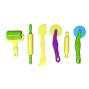 Worparsen Clay Tool Toys Clay and Dough Tools Play Dough Tools Set ​for Kids，Assorted Colors，Various Shape Play Dough Rollers & Cutters Clay Tool Toys Arts and Crafts for Kids Ages 3 & Up 6pcs