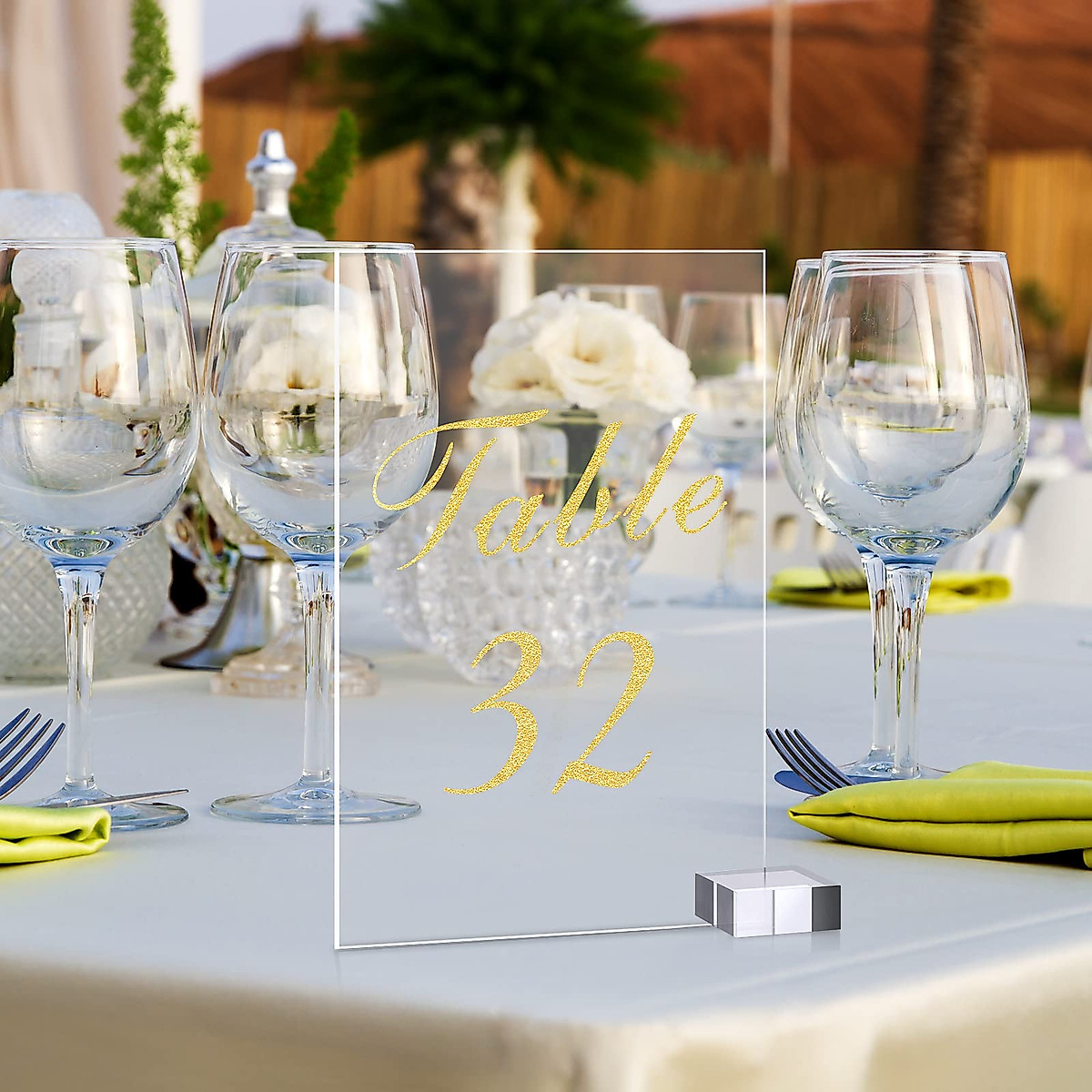 Acrylic Wedding Table Numbers with Stands 1-40 Gold Table Number Signs and Holders 4 x 6 Inch Printed Calligraphy Table Number Holders Clear Acrylic Sign for Wedding Reception Centerpiece Event Party