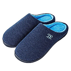 DL Mens Memory Foam Slippers Slip on, Comfy House Slippers For Mens Indoor Outdoor, Cozy Men's Bedroom Slippers Warm Soft Flannel Lining Closed Toe Man Slippers Size 11-12 Blue