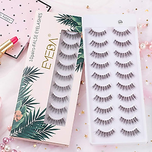 EMEDA False Eyelashes Natural Look 10 Pairs Invisible Band 3D Demi Wispies 12mm Medium Fake Lashes Small Face Eyelashes 100% Handmade Lashes Soft Eye Lash Clear Band Eyelash 1 Pack 005 Style Lashes