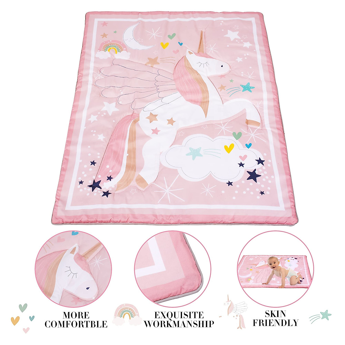 UOMNY Play Mat for Baby Toddler Crawling Mat Washable Playmat 33x42 inch Toddler Playpen Mat Baby Floor Mat for Kids Toddlers Pink Unicorn