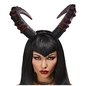 L'VOW Gothic Demon Horn Headband Realistic Long Devil Horn Headpiece for Halloween Costume Cosplay (Red)