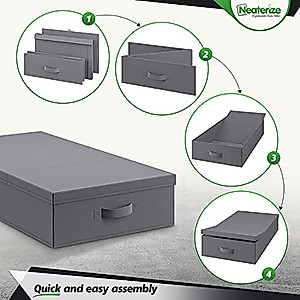 NEATERIZE Under Bed Storage Bins With Lids [Set of 2] Long Flat Stackable Underbed Storage Containers For Organizing Clothing, Shoes, toys, Blankets, and Linen. Garage Boxes. (Large-Grey)