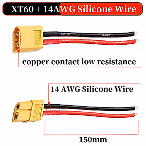 2Pairs XT60 Plug Female and Male Connector, 14AWG Silicone Wire with Rubber Insulation Protective Cap for RC Drone Car Lipo Battery Charger