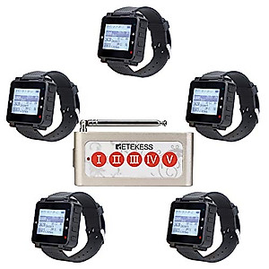 Retekess T128 Restaurant Pager System,Wireless Calling System,Wide Range,5 Watch Receiver,1 5-Key Call Button for Restaurant,Kitchen,Clinic,Factory