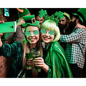 eyigylyo St. Patrick's Day Shamrock Headband with Shamrock Glasses Set, Irish Shamrock Hairband Green Clover Boppers Headwear for Women Girls Kids St. Patrick's Day Costume Accessories