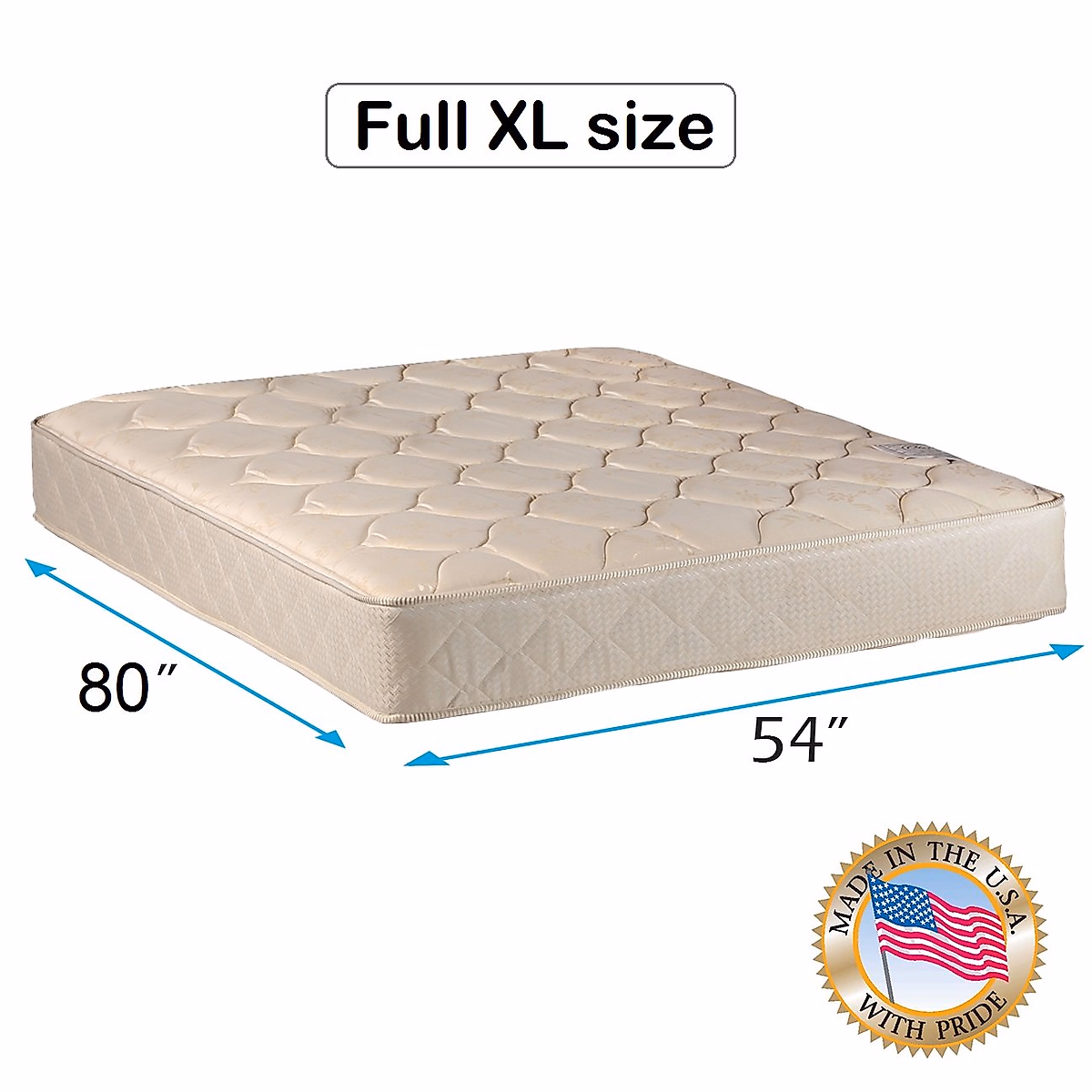 Dream Solutions USA Comfort Classic One-Sided Full Extra Long 54"x80"x9" Gentle Firm Mattress Only - Fully Assembled, Orthopedic, Good for Your Back, Long Lasting